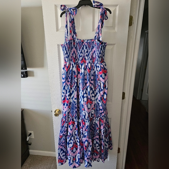 crown & ivy | Dresses | Crown Ivy Blue And Pink Midi Dress With Bow ...